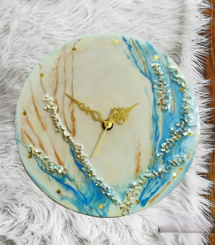Elegant White Epoxy Resin Clock with Blue Marble Line – Modern Artistry ...