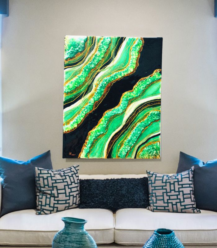 “Epoxy Resin Geode Wall Art – Black Green” - SAASHI